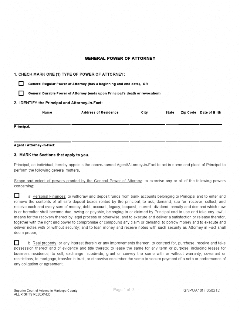 Free Arizona General Power Of Attorney Form free-arizona-general-power-of-attorney-form