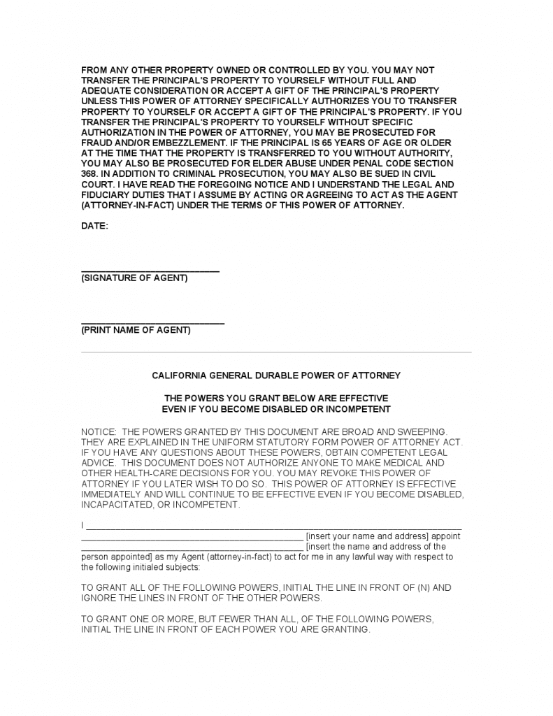 Free California Power of Attorney Forms